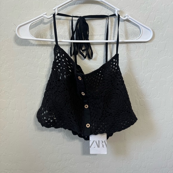 Zara | Tops | Zara Black Crochet Camisole Top | Poshmark